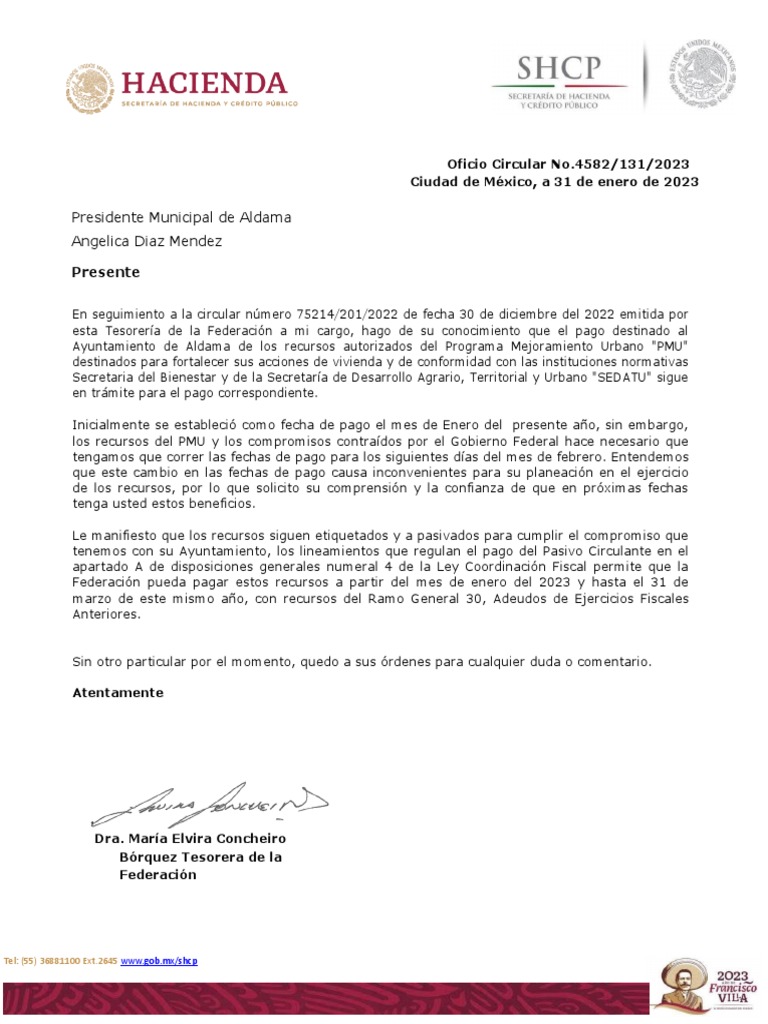 Oficio Circular No.4582-131-2023 Aldama | PDF | Gobierno Oficio Circular No.4582-131-2023 Aldama | PDF | Gobierno