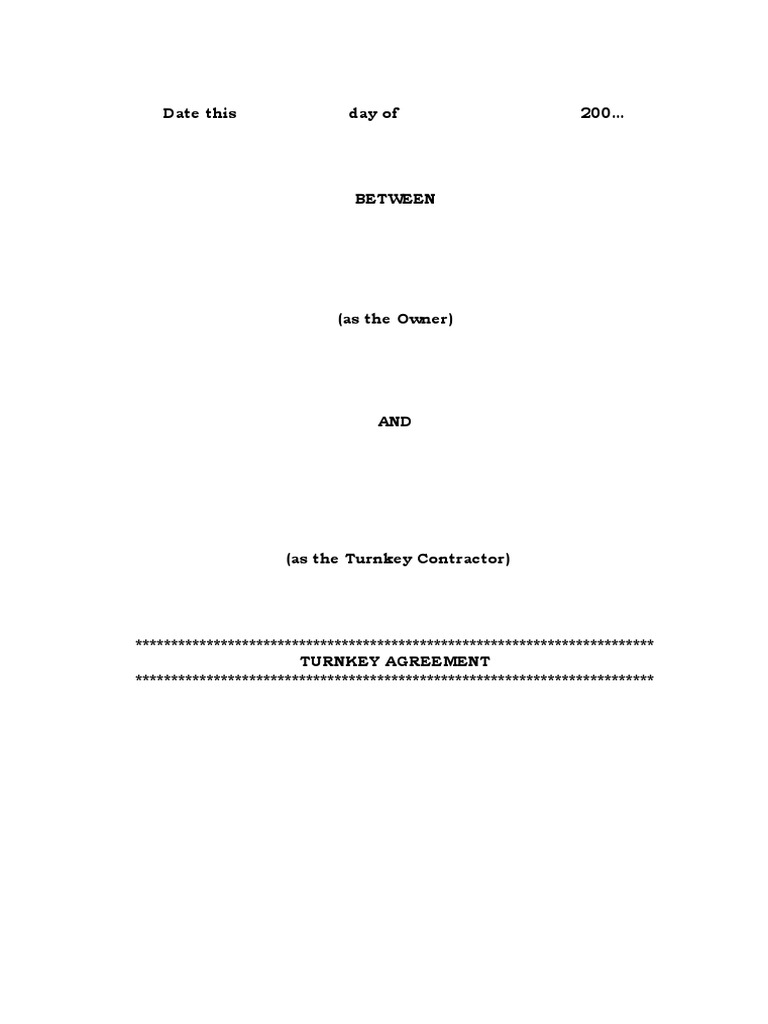 Turnkey Construction Agreement Sample | PDF
