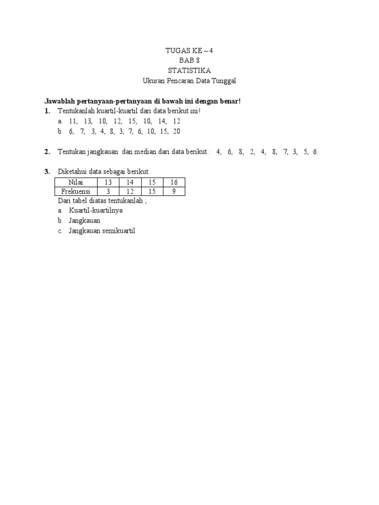 Tugas Ke-4. Ukuran Pencaran Data Tunggal | PDF | Teknologi & Rekayasa