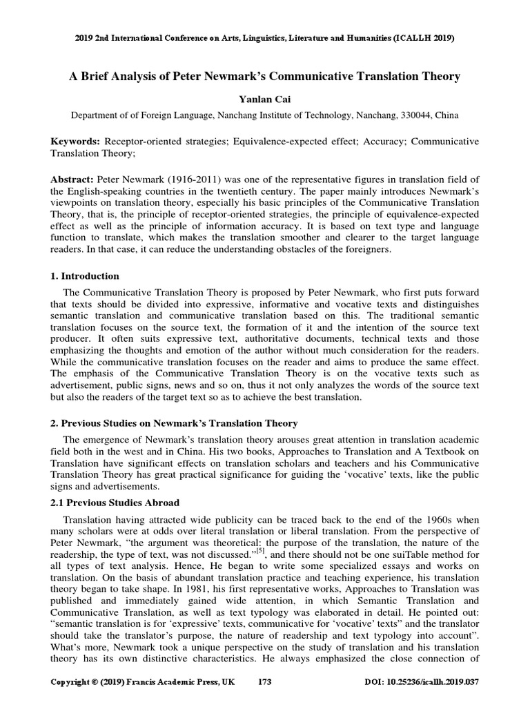 A Brief Analysis of Peter Newmark's Communicative Translation Theory ...