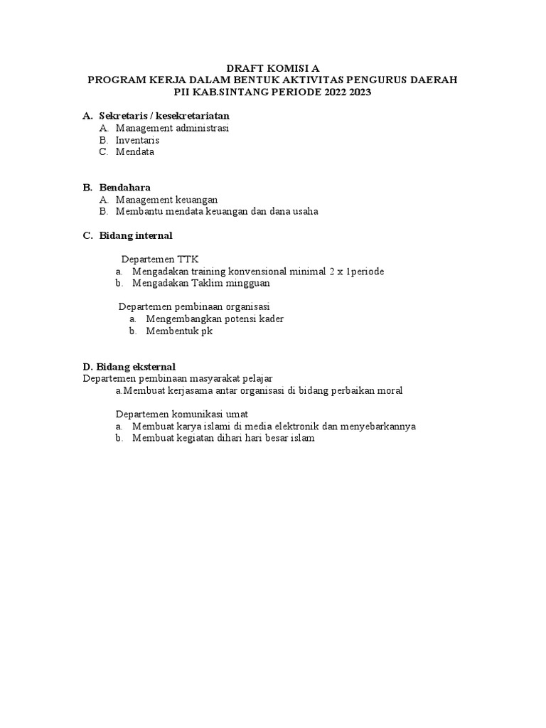Program Kerja PII Sintang 2022-2023 | PDF