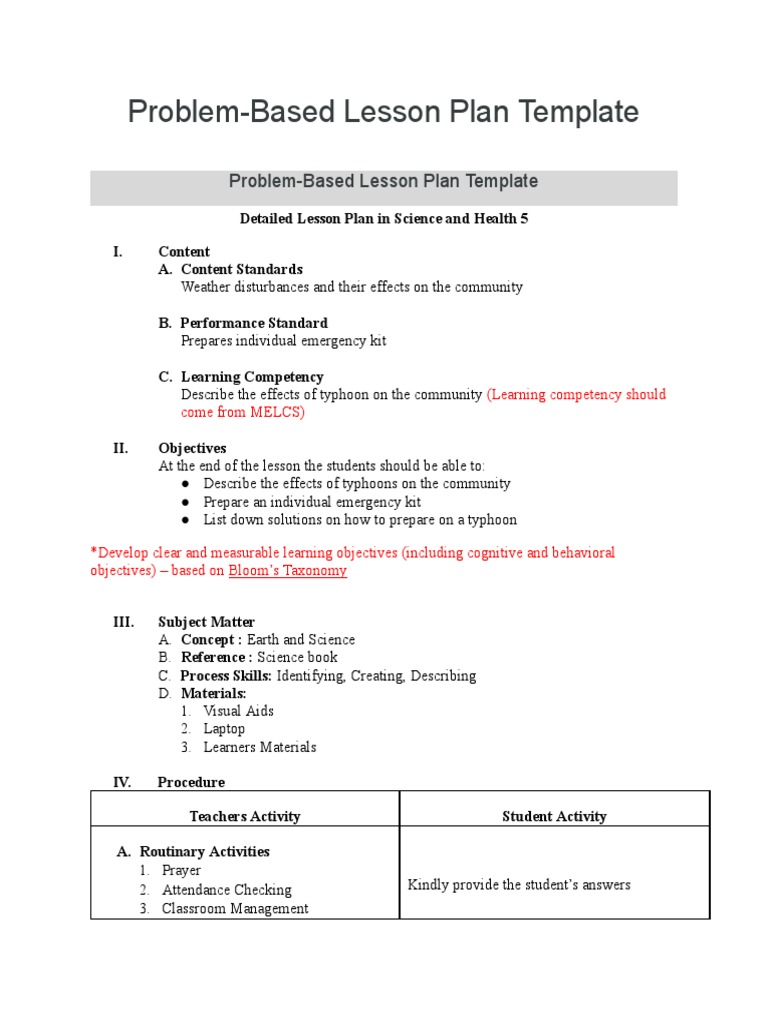 PBL Lesson Plan Template Midterm Exam PDF | PDF
