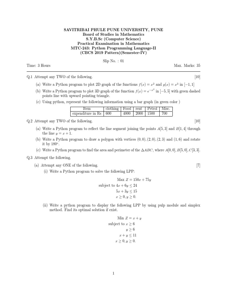 MTC-243 Python Programing Language II slips Semester IV.pdf | PDF