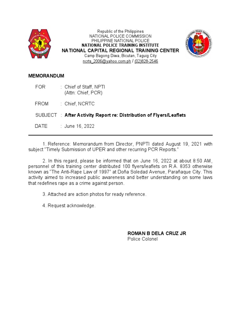 NCRTC distributes flyers on Anti-Rape Law | PDF