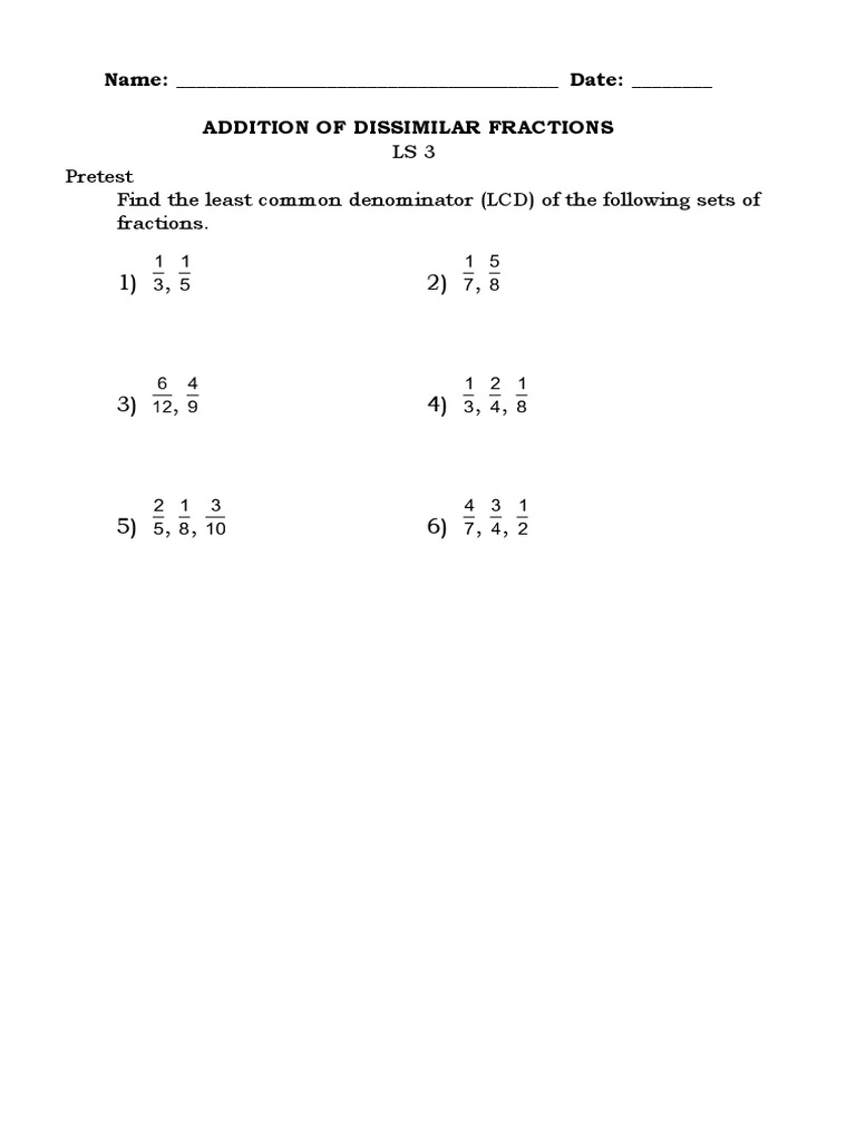Ls3-Addition-Of-Dissimilar-Fractions | PDF