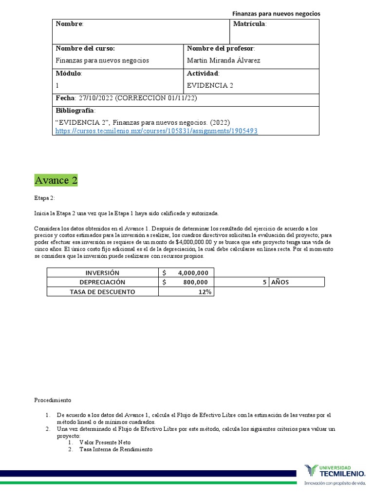 Evidencia 2 FPNN | PDF | Tasa interna de retorno | Economias