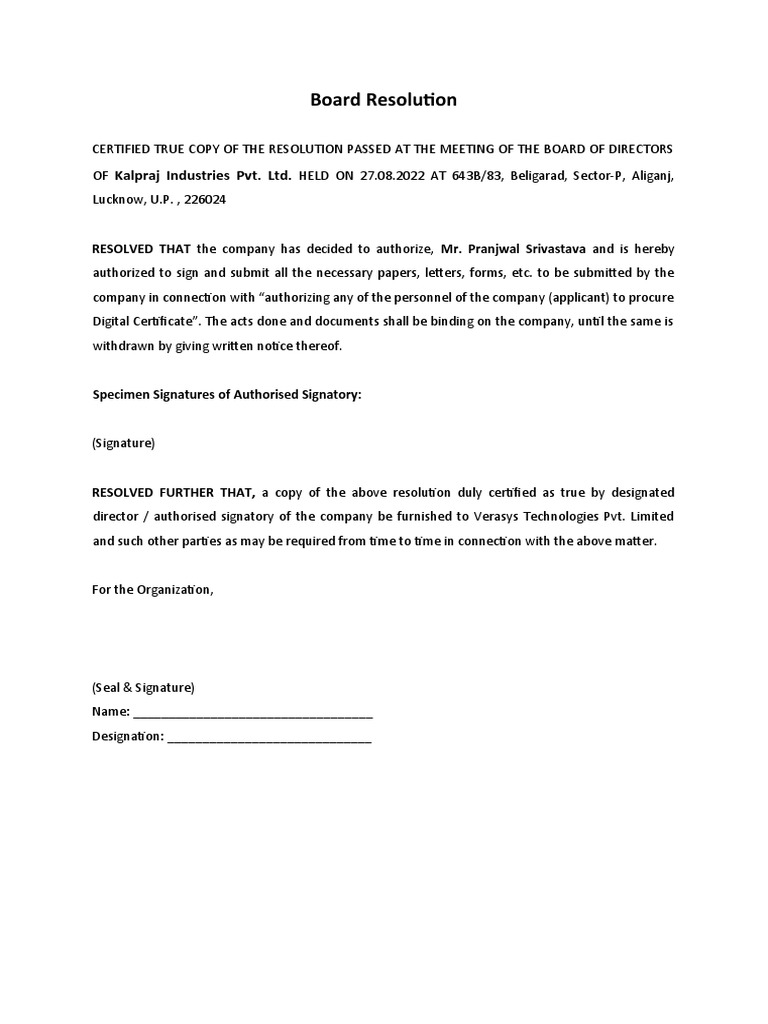 Board Resolution Template | PDF