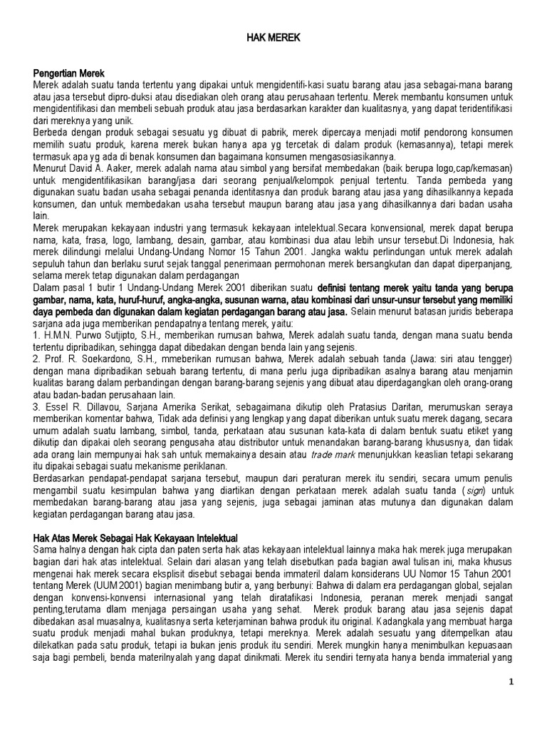 Pengertian dan Jenis Hak Merek | PDF