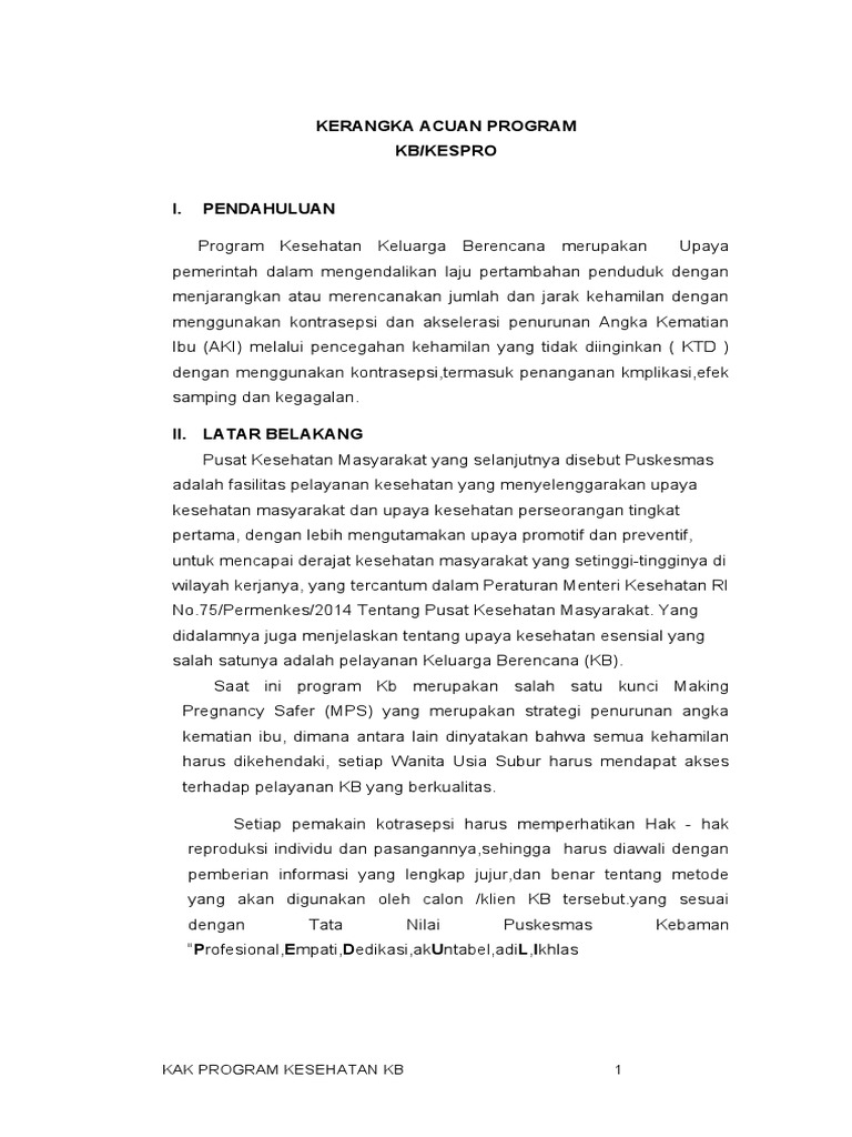 Kerangka Acuan Program Kesehatan KB | PDF | Pengembangan Diri