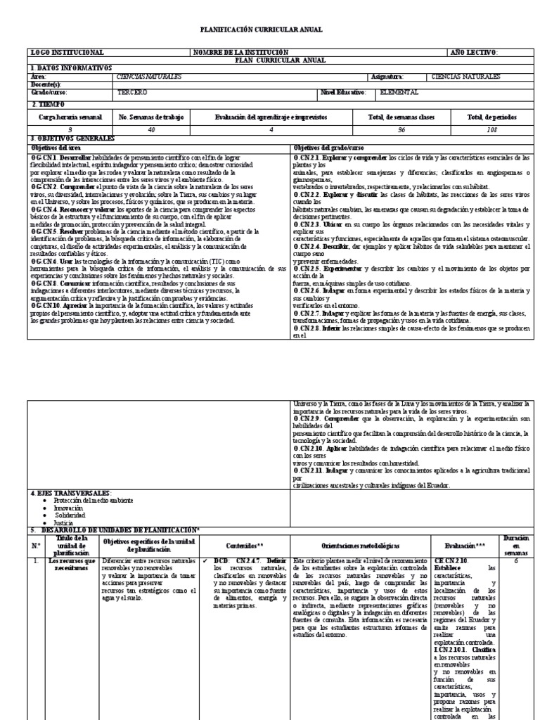 PCA 3ro CIENCIAS NATURALES | PDF