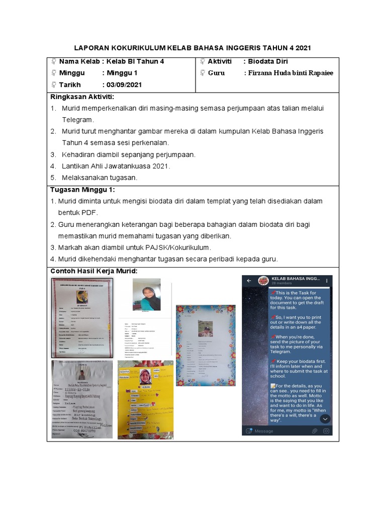 Laporan Minggu 1 Kelab BI Tahun 4 | PDF