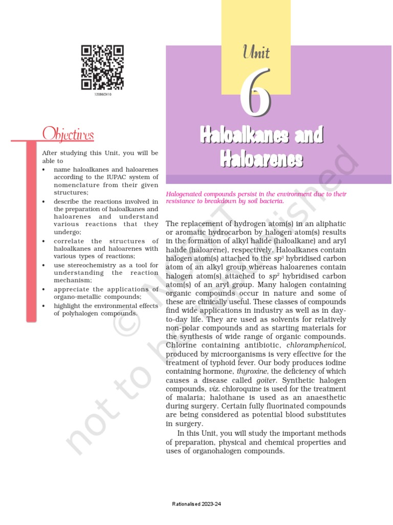 Chemistry Book 2 Chapter One - Haloalkanes and Haloarenes PDF | PDF