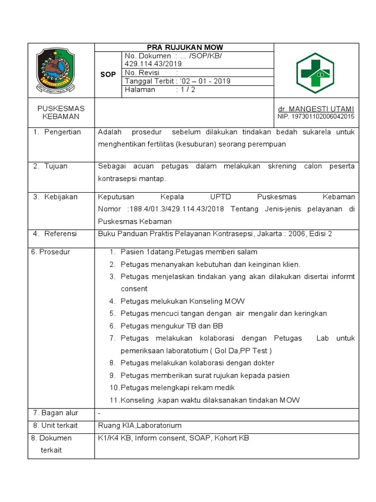 SOP Pra Rujukan MOW | PDF