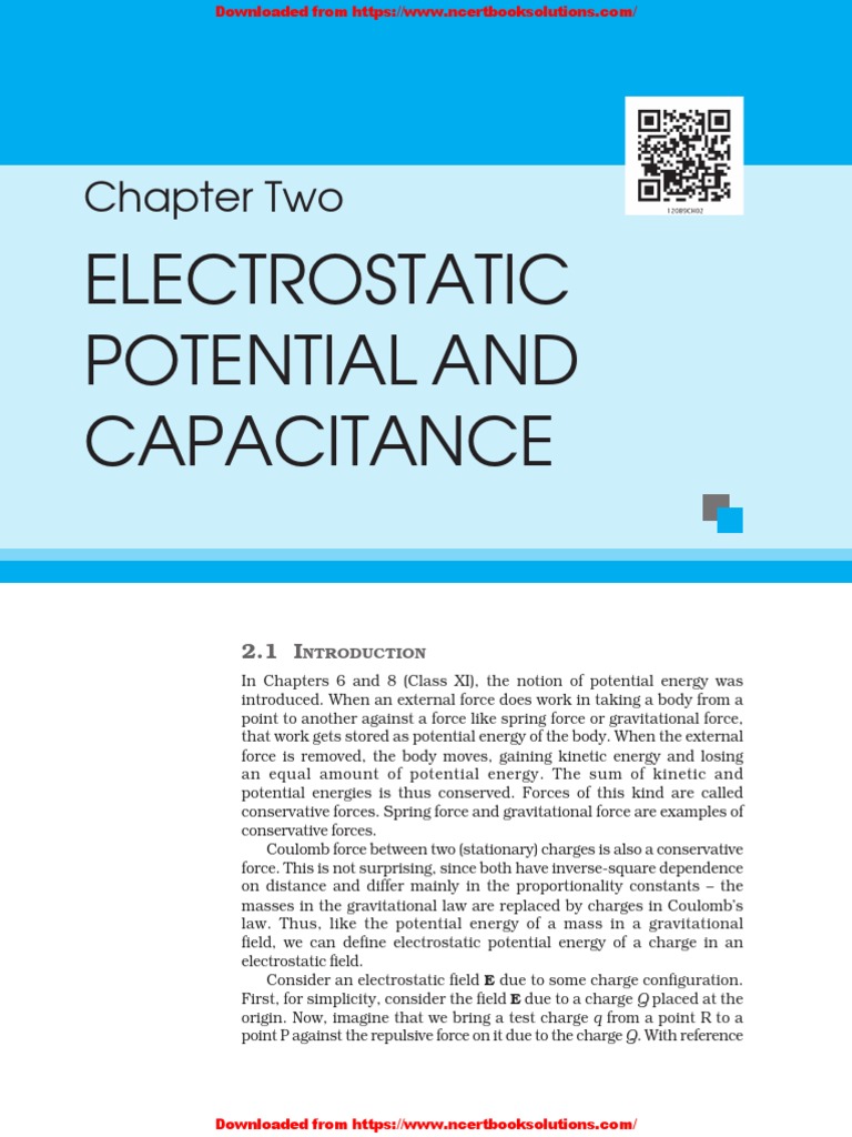 NCERT Class 12 Physics Electrostatic Potential and Capacitance PDF | PDF | Potential Energy | Force