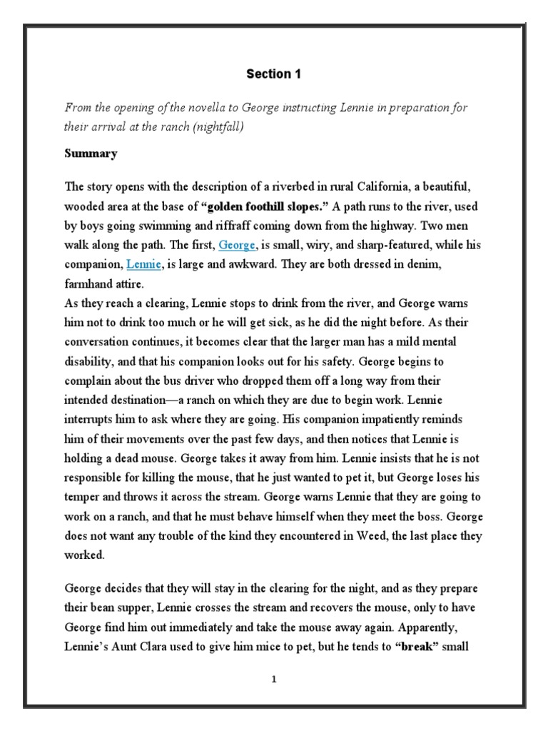 Of Mice and Men Summary PT 1 | PDF