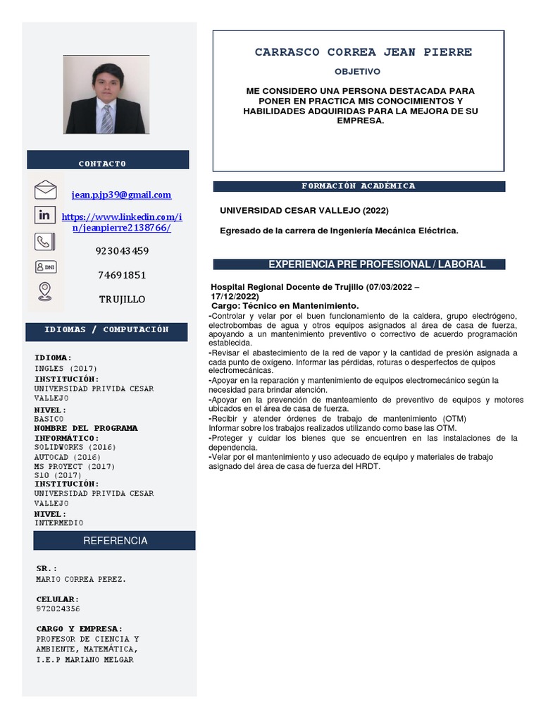 Curriculum Vitae - Carrasco Correa Jean Pierre PDF | PDF