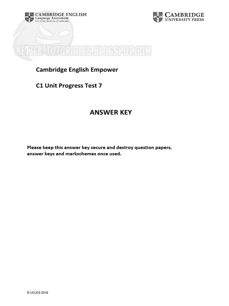 Unit 7 Progress Test Answer Key PDF | PDF
