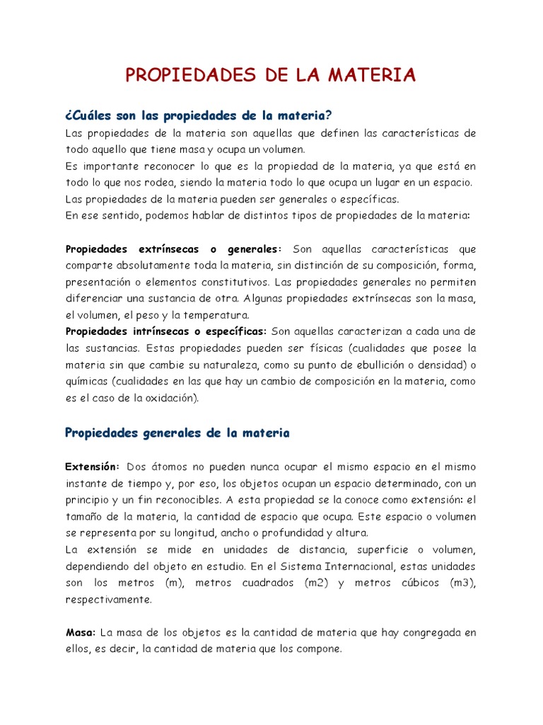 Propiedades de la Materia: General y Específica | PDF | Masa | Importar