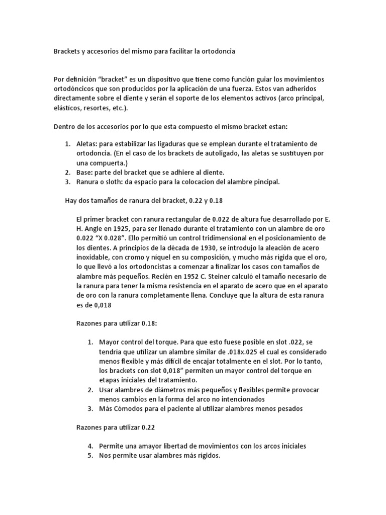 Brackets y Accesorios Del Mismo para Facilitar La Ortodoncia | PDF | Ortodoncia | Materiales