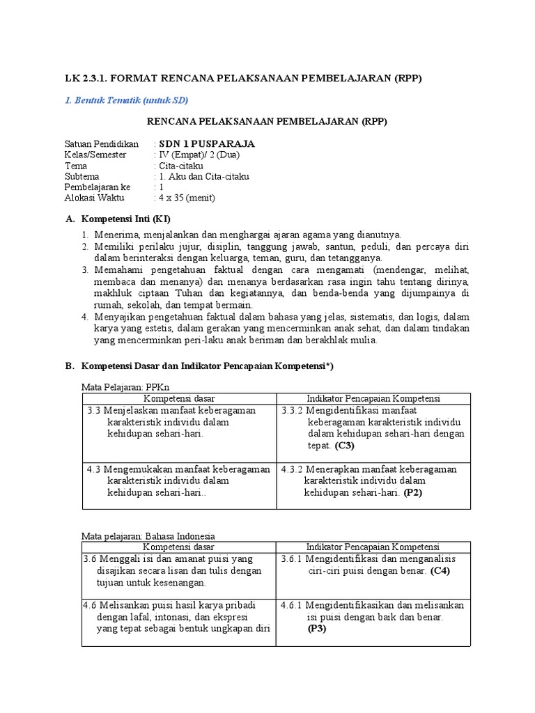 LK 3.3.1 RPPP Aksi 2 - LF | PDF | Sains & Matematika