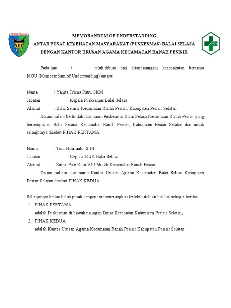 MOU Puskesmas Dengan KUA | PDF