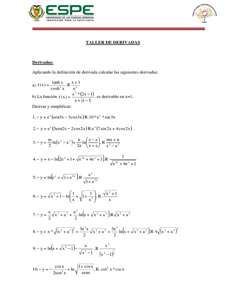 Ejercicios Talleres de Derivadas | PDF