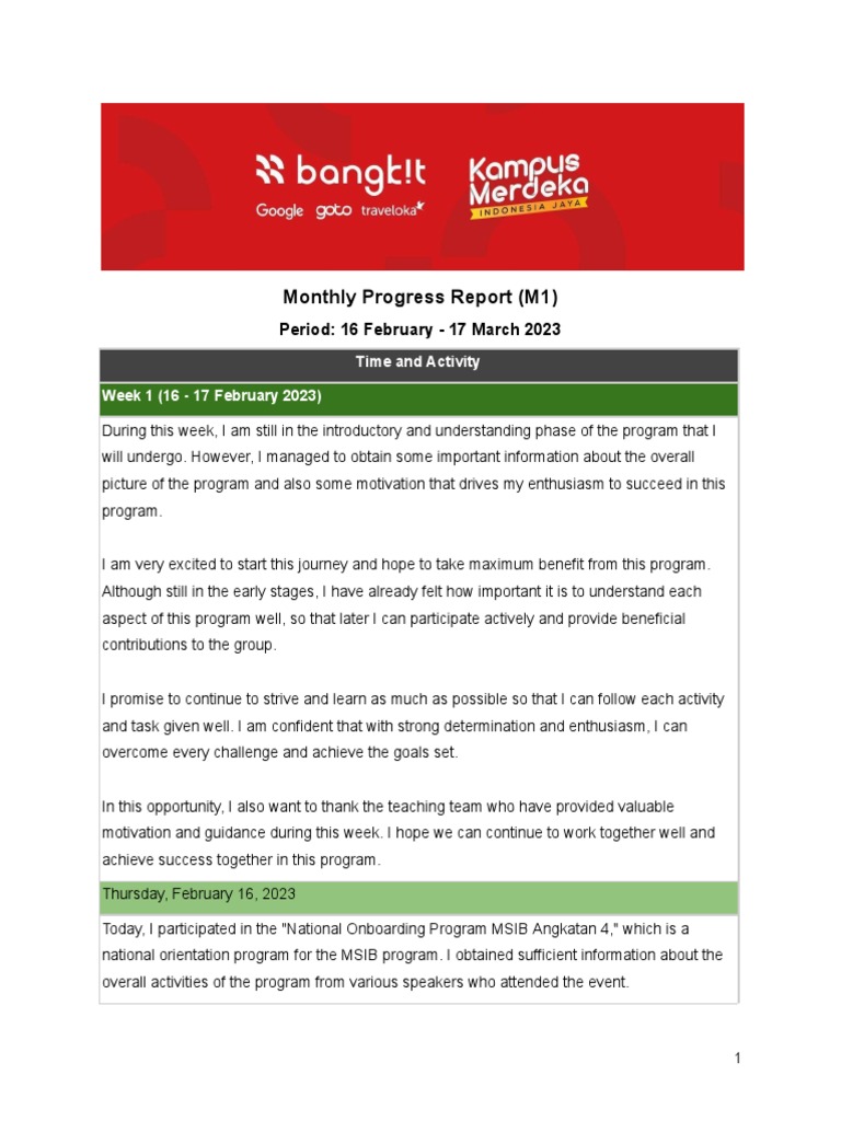 M1-Monthly Progress Report PDF | PDF | Cloud Computing | Information Technology