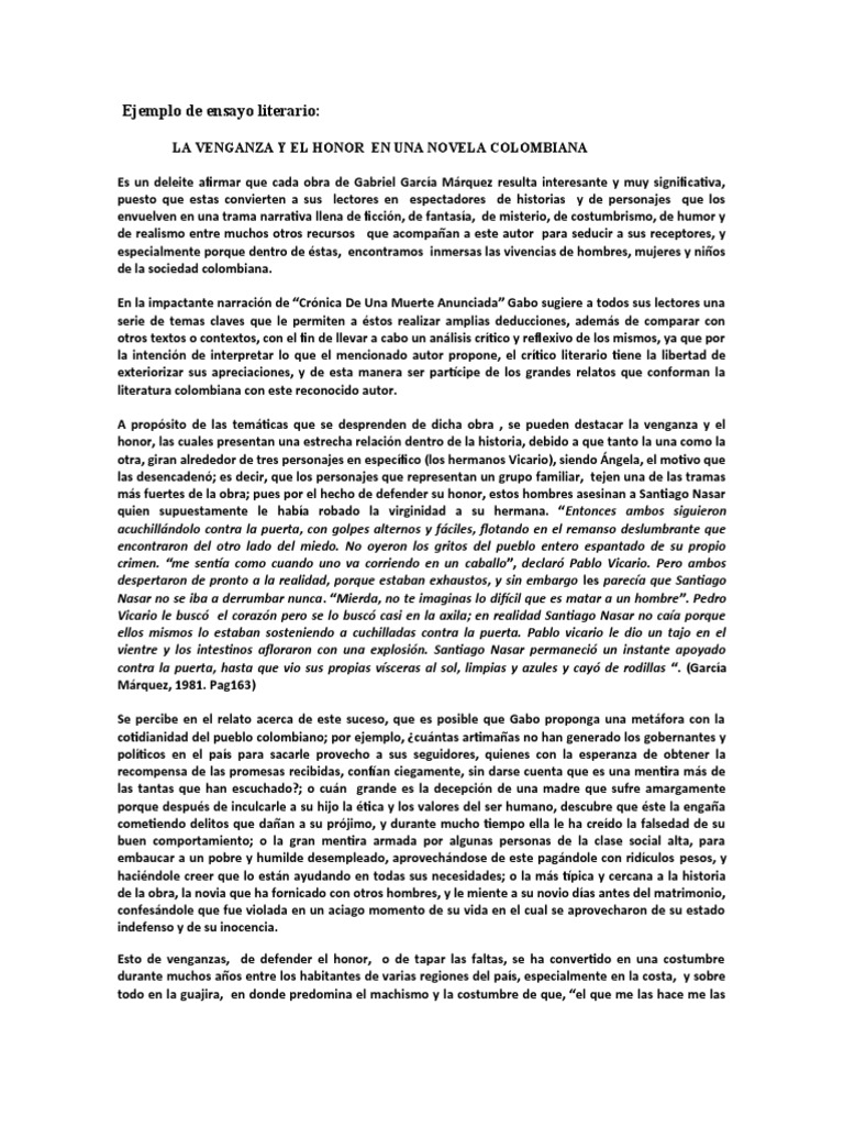 La Venganza y El Honor en Una Novela Colombiana | PDF