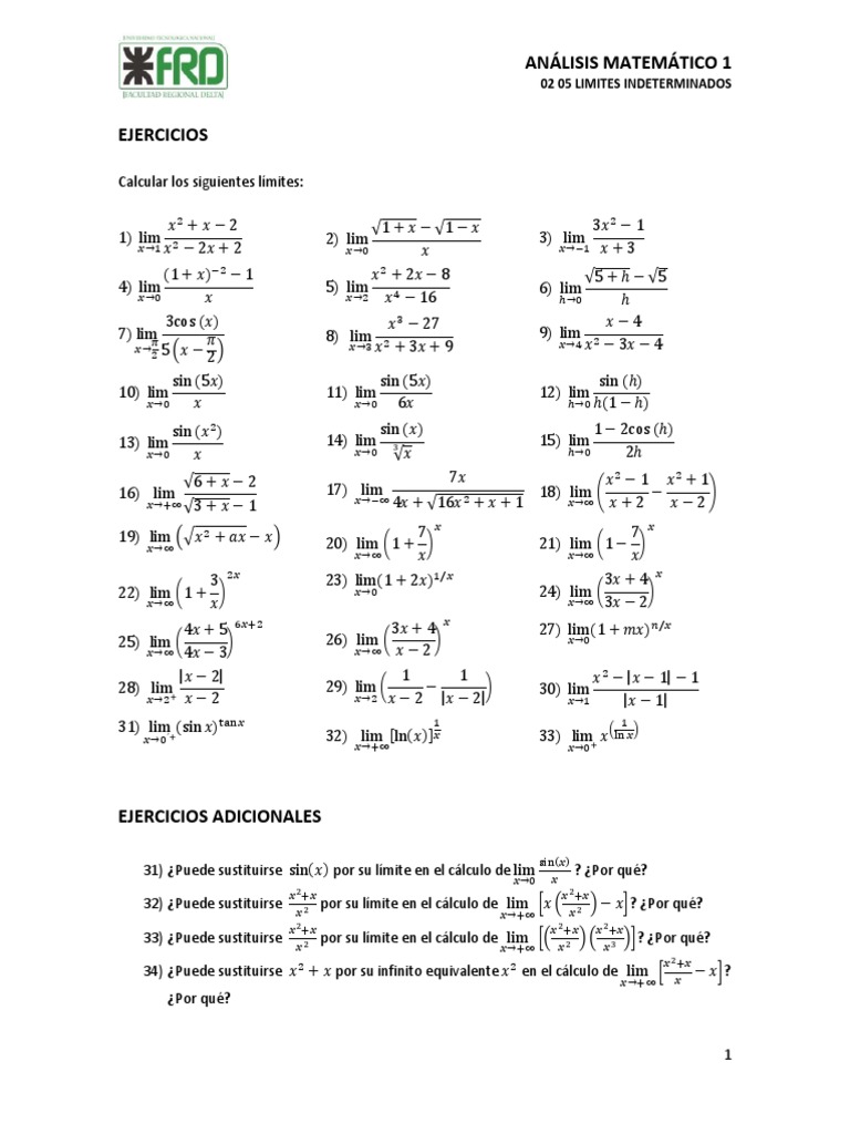 02 05 Límites Indeterminados Ejercicios V2 PDF | PDF