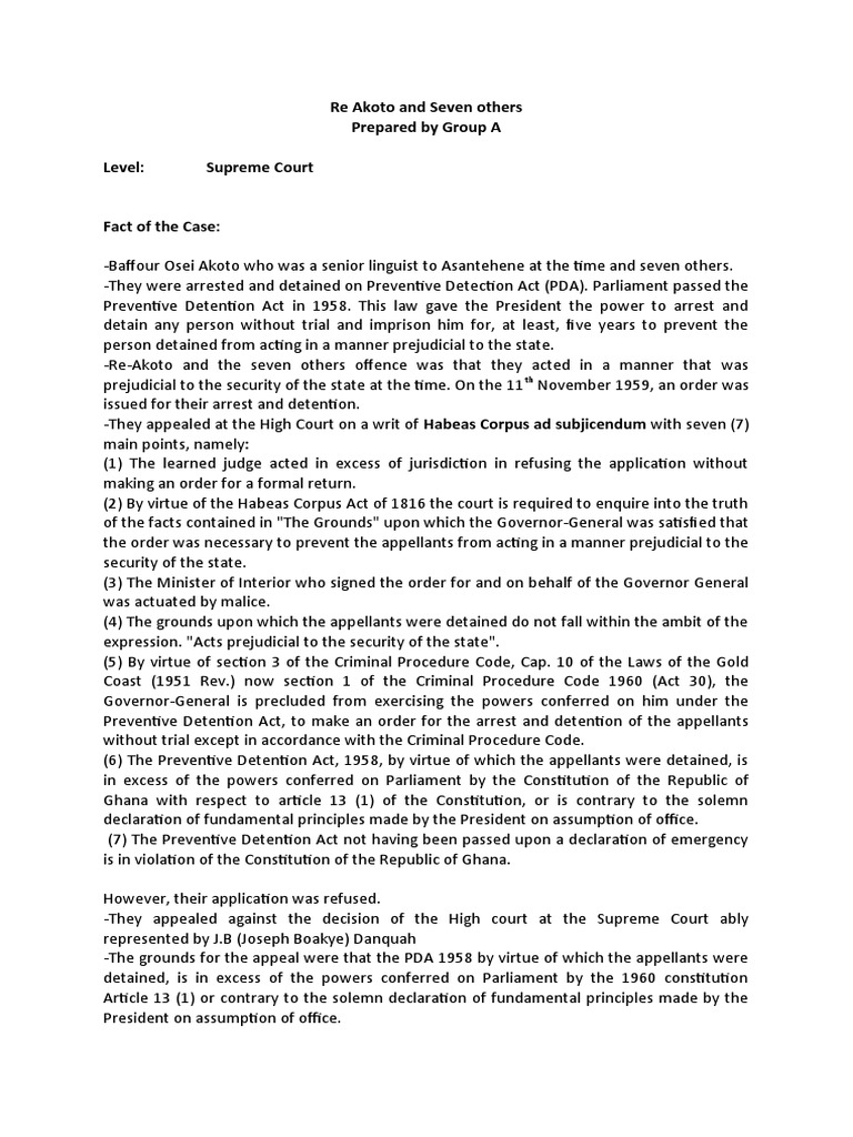 Re Akoto Case: Preventive Detention Ruling | PDF | Law
