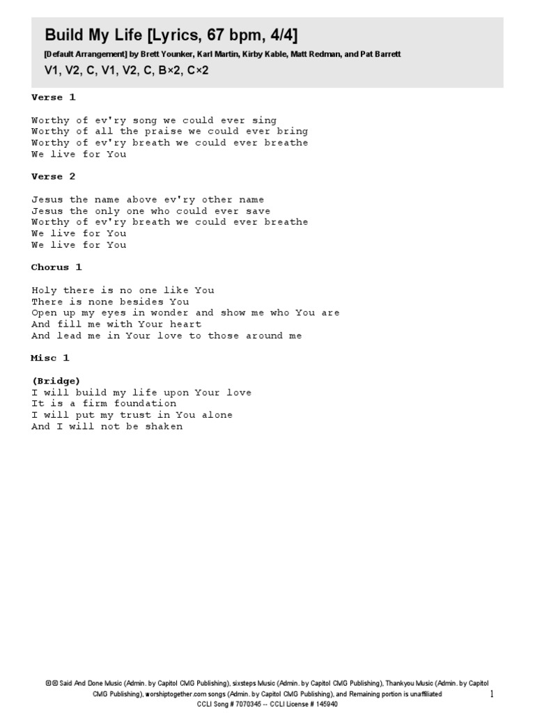 Build My Life - Lyrics PDF | PDF | Religion & Spirituality
