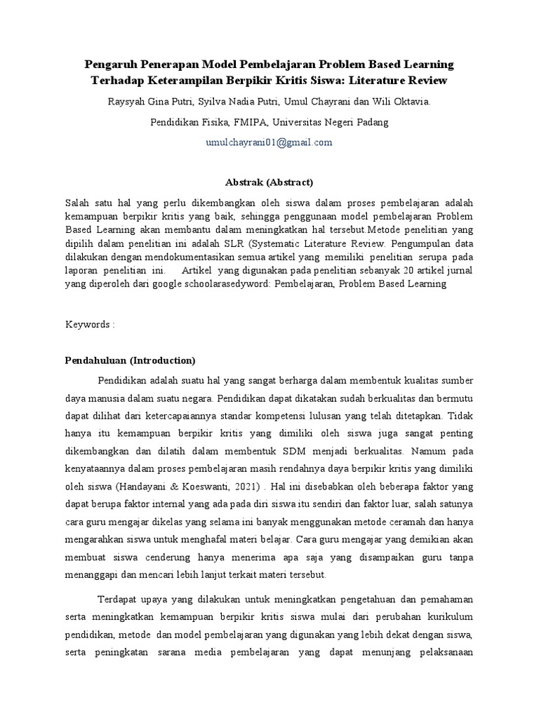 Draft Artikel Kel 3 - Problem Based Learning | PDF