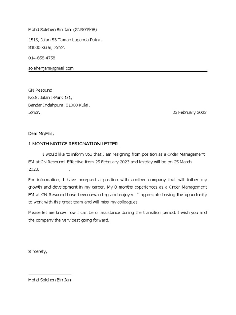 Resign Letter | PDF