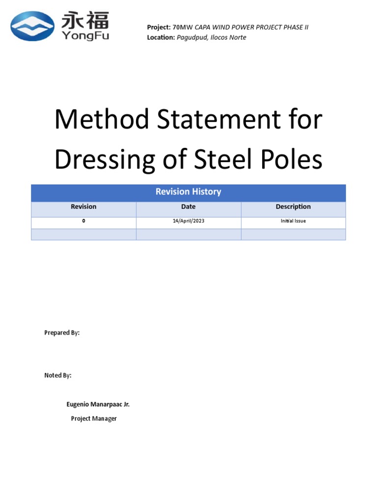Method Statement For Dressing of Steel Pole | PDF | Insulator ...