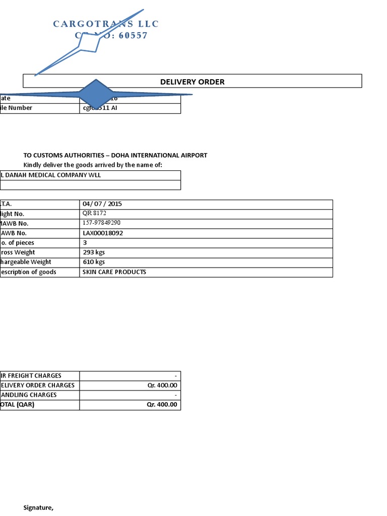 Delivery Order Format - Air | PDF