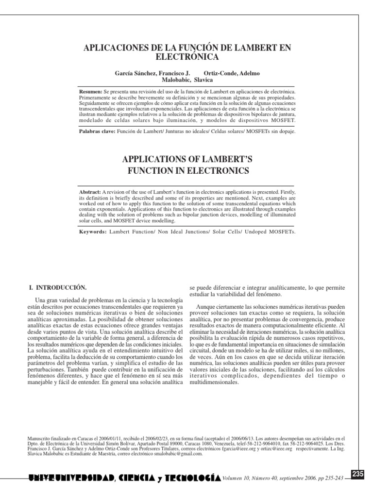 Aplicaciones de La Función de Lambert PDF | PDF | Ciencia y matemáticas