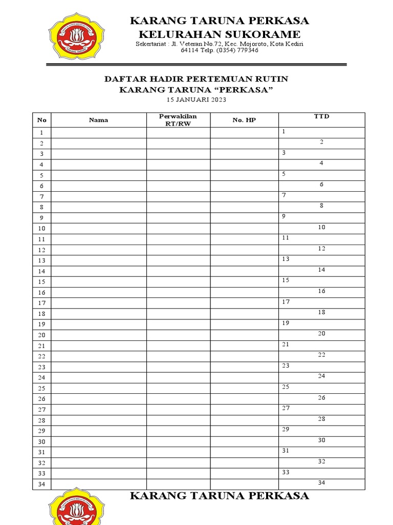 Daftar Hadir Karang Taruna | PDF