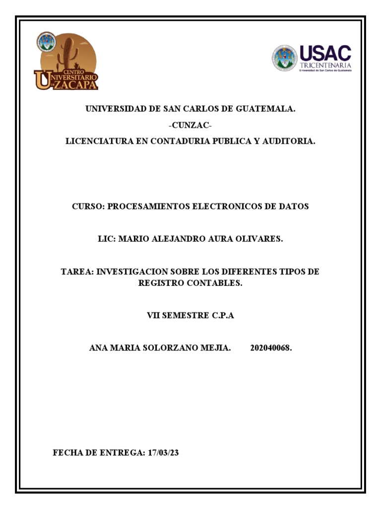Tipos de Registros Contables | PDF | Negocios | Finanzas y dinero