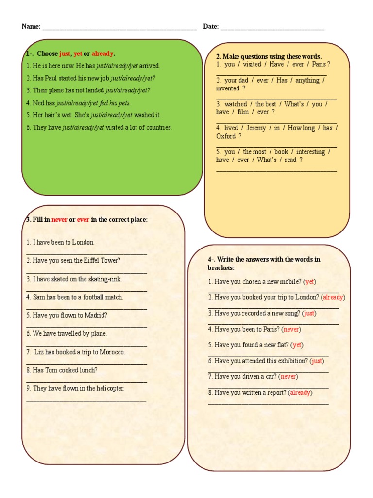 Present Perfect Keywords Worksheet | PDF | Language Arts & Discipline ...