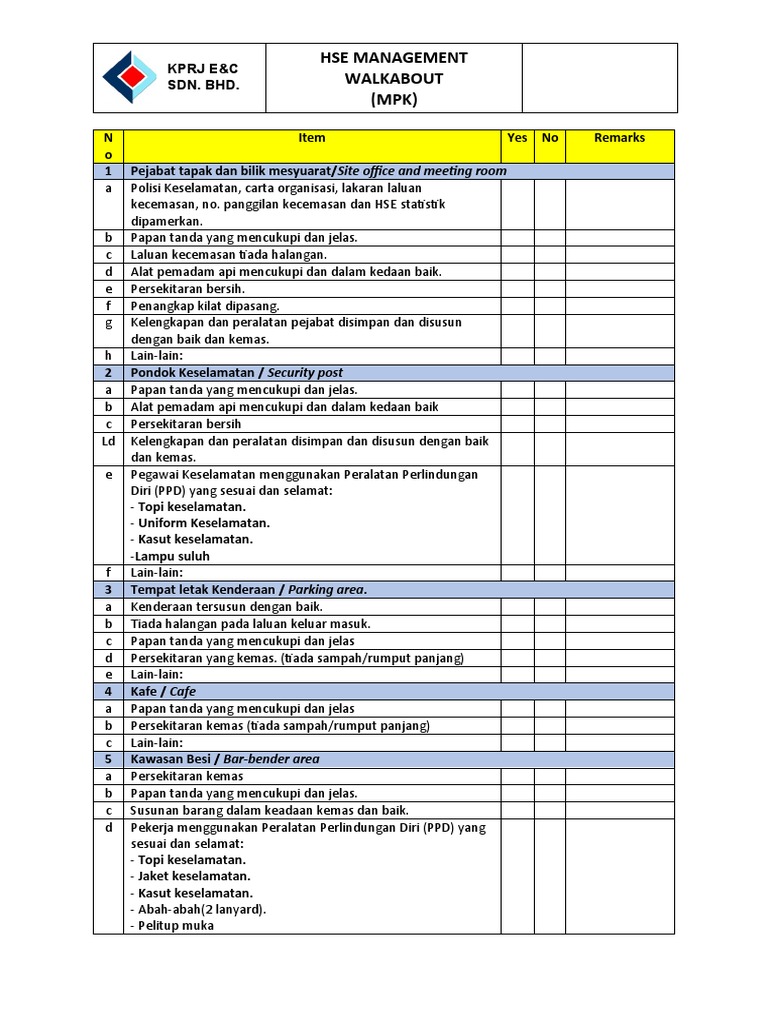 Checklist Walkabout | PDF