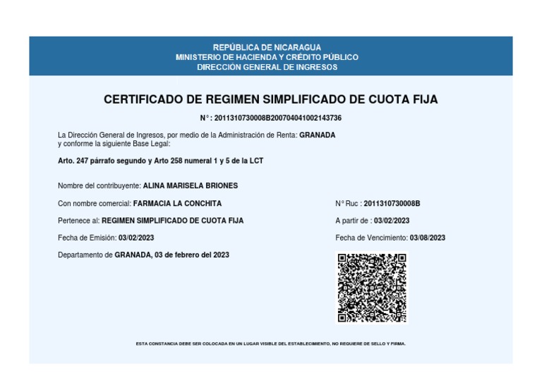 2023 - Certificado - DGI - RT2011310730008B PDF | PDF