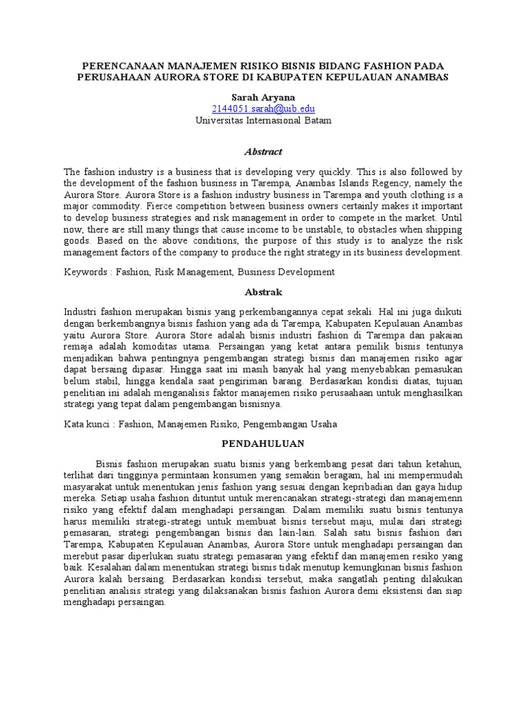 Sarah Aryana - UTS - Manajemen Risiko | PDF