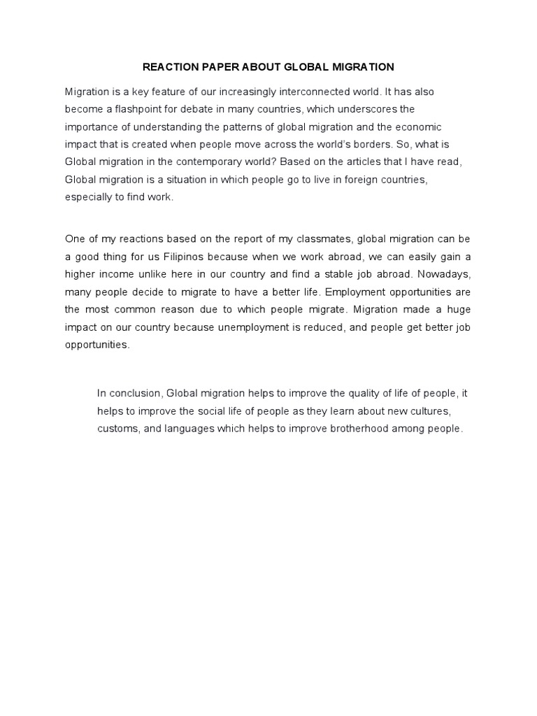 Reaction Paper For Global Migration | PDF