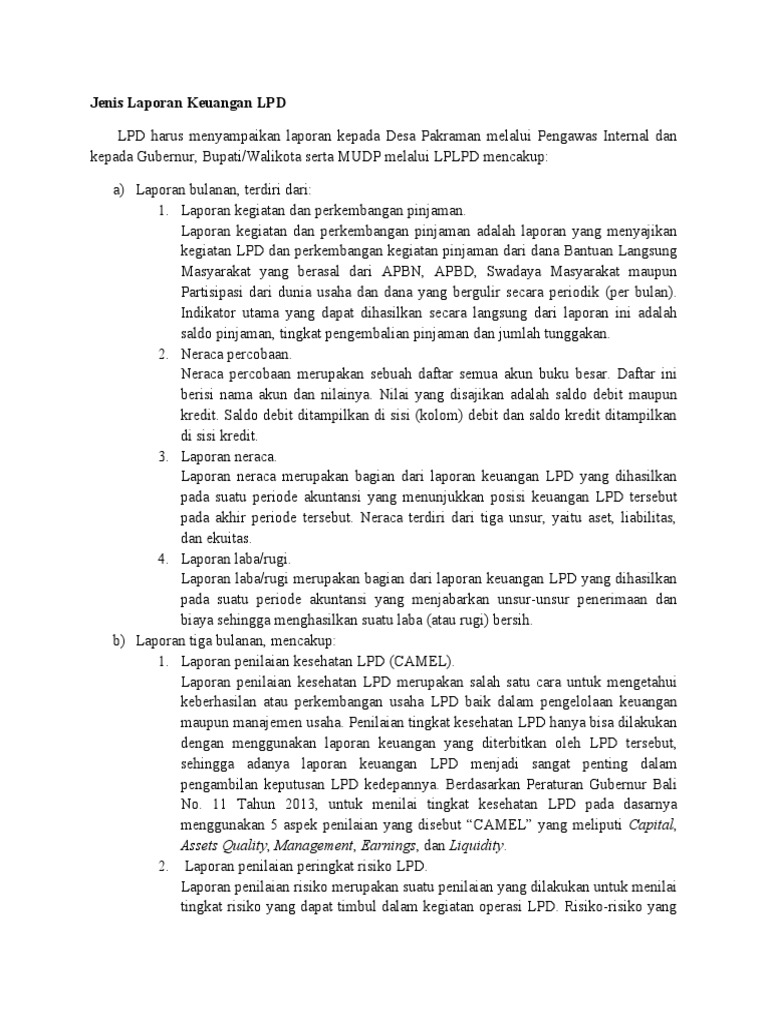 Jenis Laporan Keuangan LPD | PDF