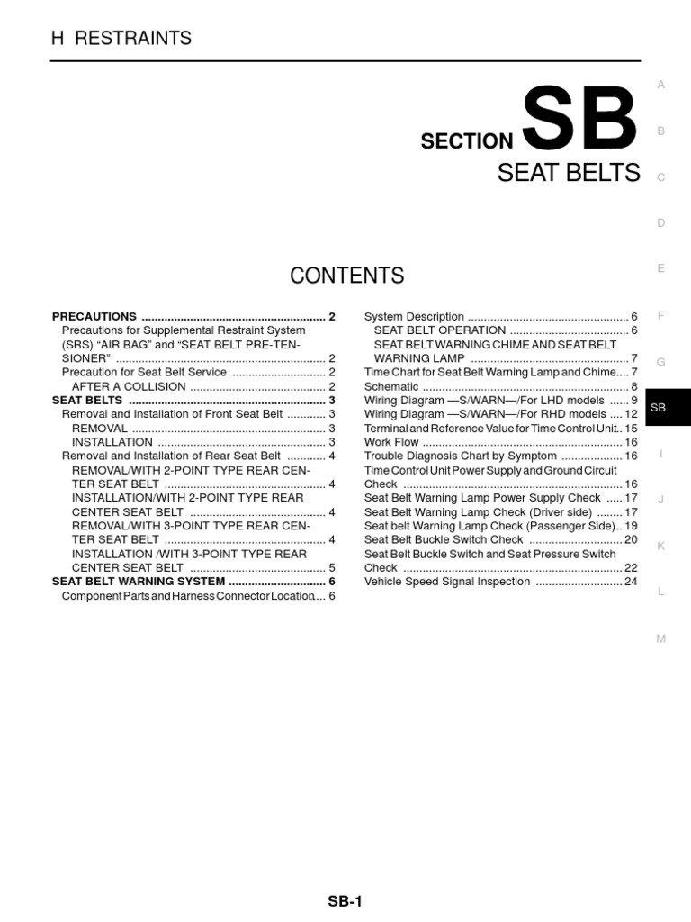 Seat Belt Service and Installation Guide | PDF