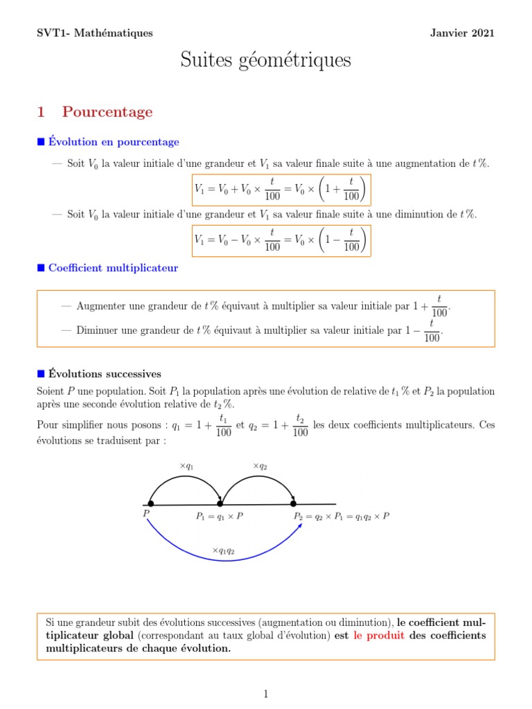 Évolution des suites géométriques et pourcentages | PDF | Pourcentage ...