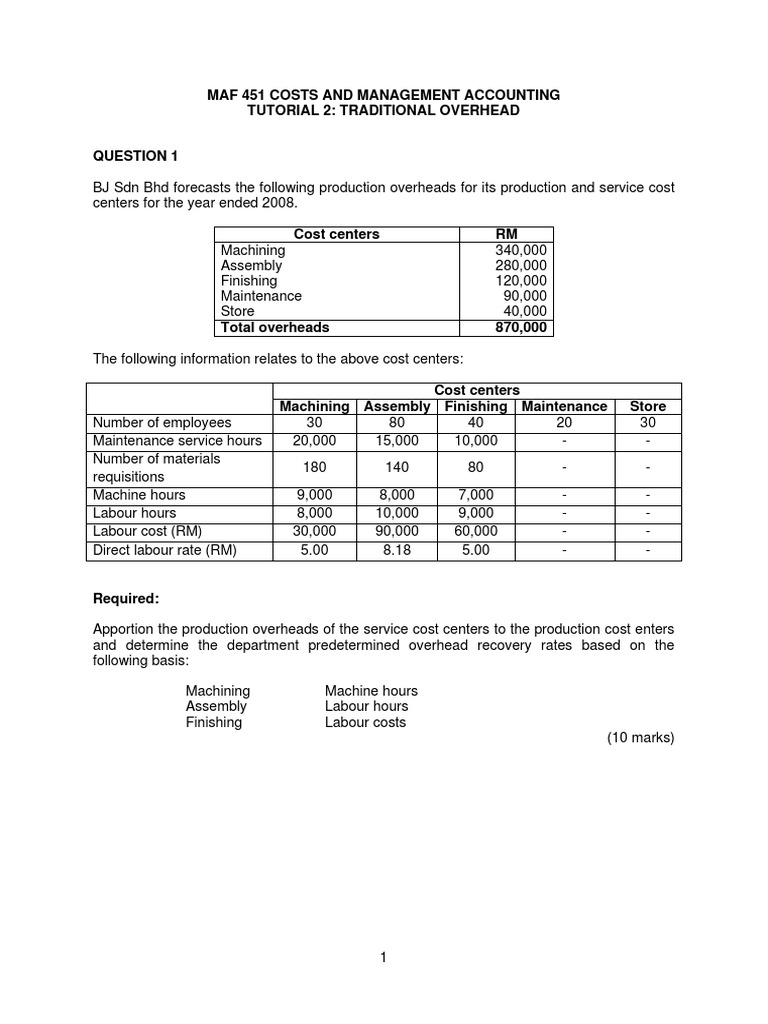 Tutorial 2 Traditional Overhead Q PDF | PDF