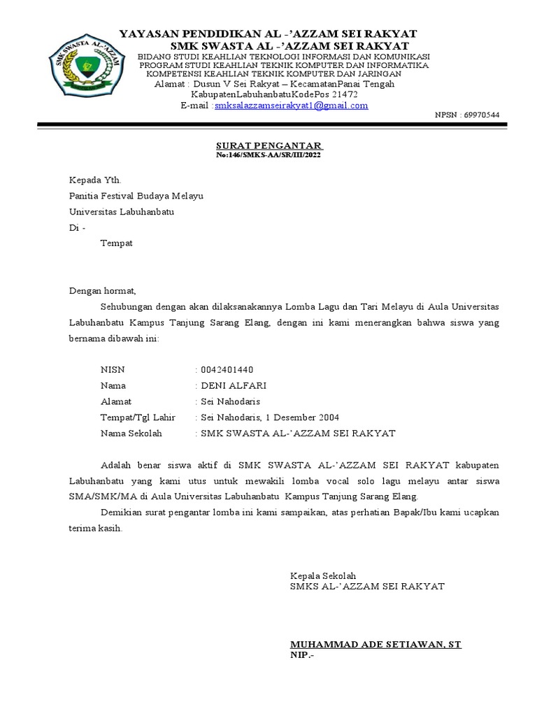 Surat Pengantar Lomba | PDF Surat Pengantar Lomba | PDF