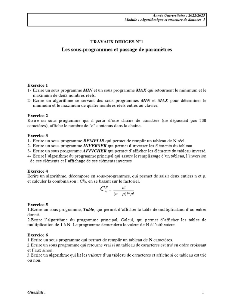 TD1 Sous Programme | PDF | Matrice (Mathématiques) | Somme (arithmétique)