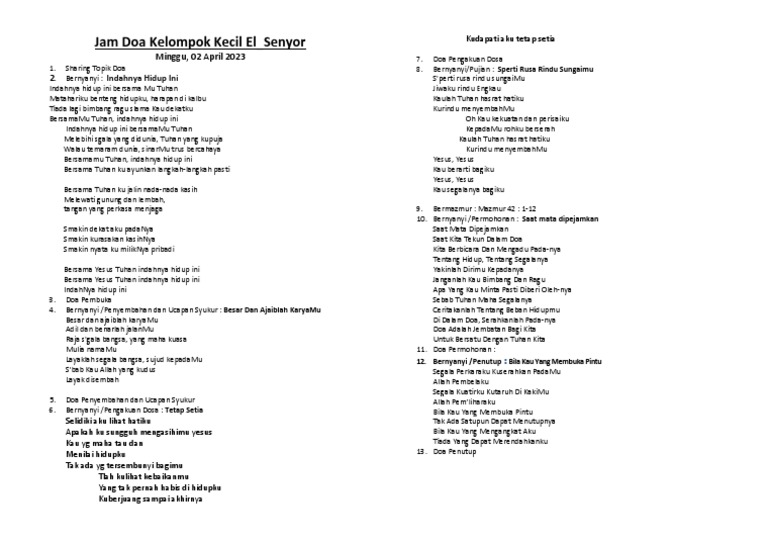 Jam Doa Kelompok Kecil El 02 April 23 PDF | PDF